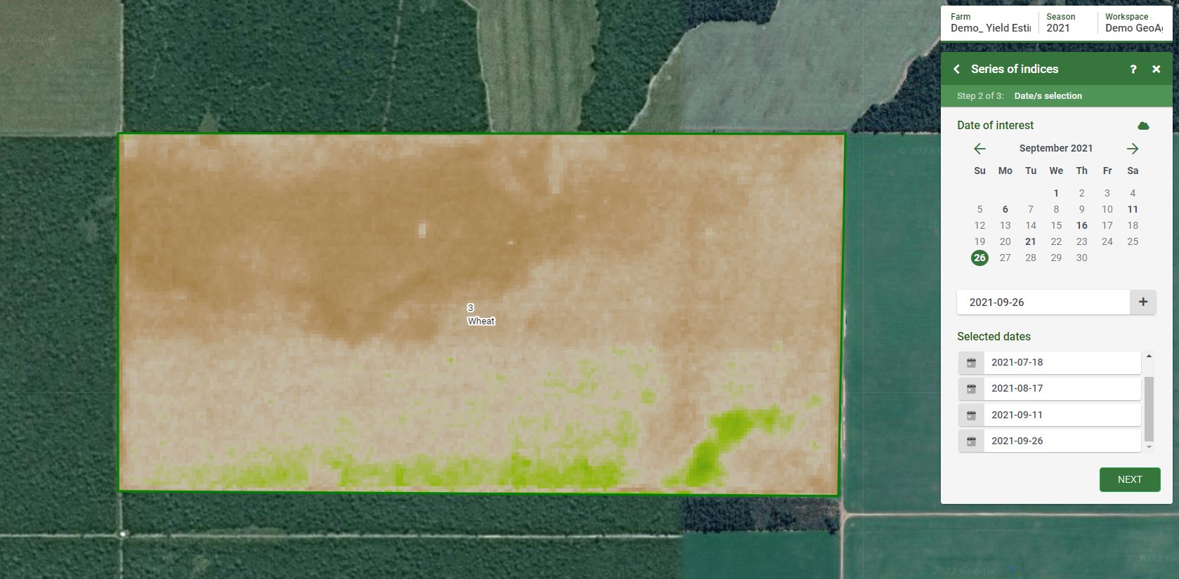 Yields Estimation - Customer Portal - GeoAgro