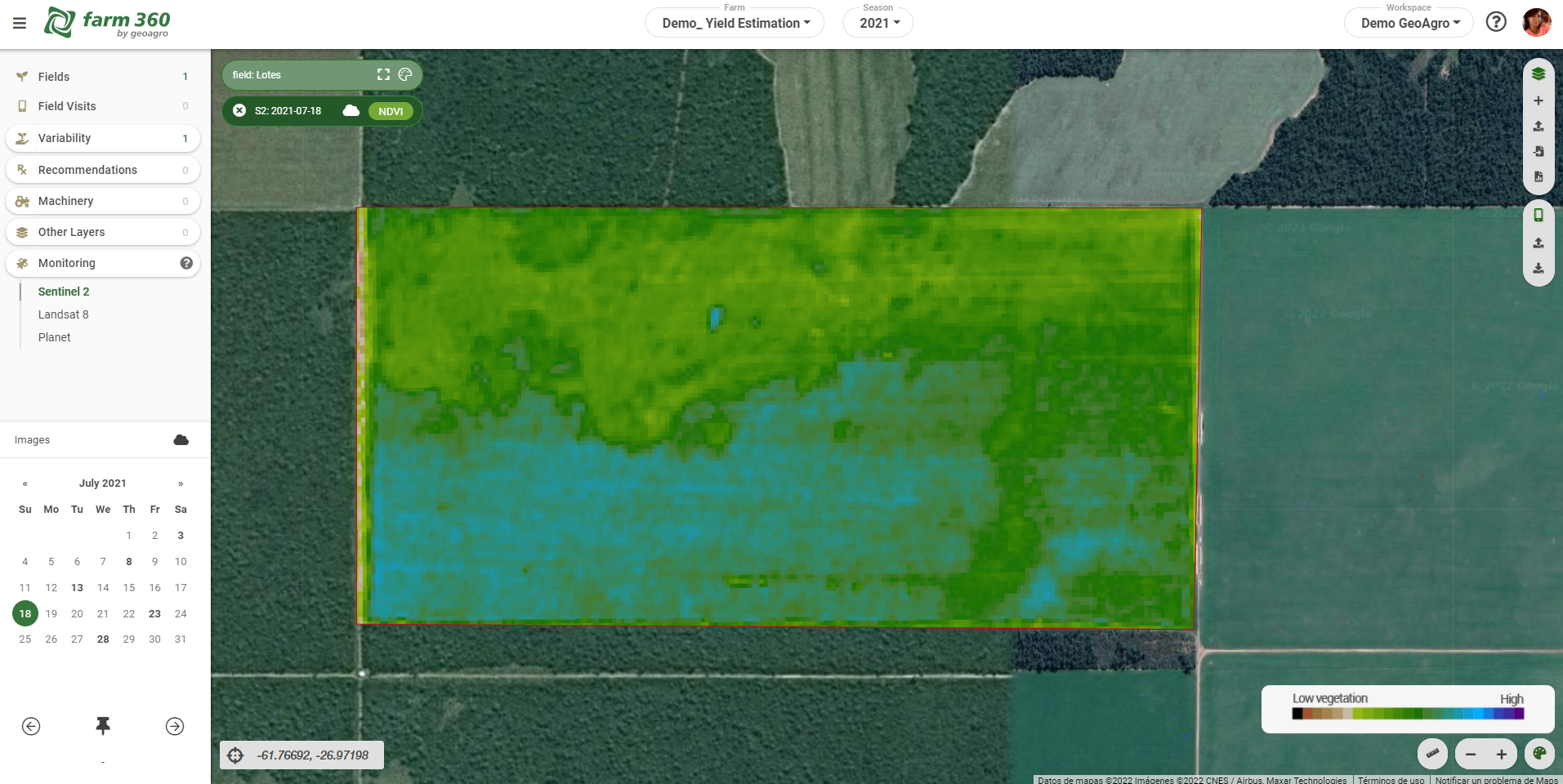 Yields Estimation - Customer Portal - GeoAgro