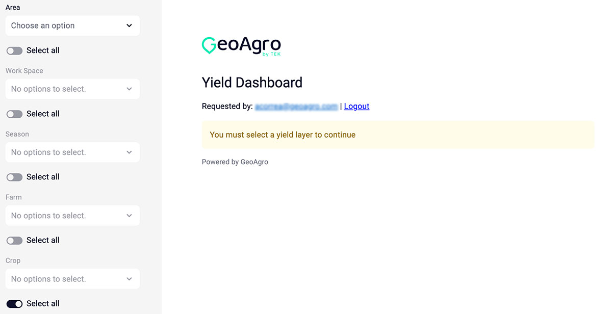 Average yield dashboard - Customer Portal - GeoAgro
